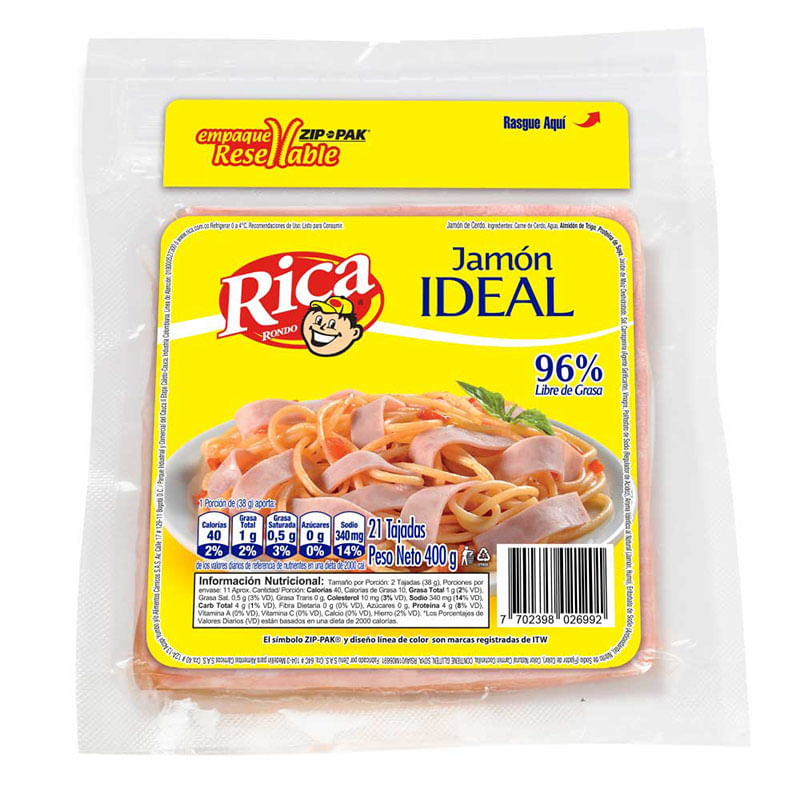 Jamón Tajado Rica Ideal x 400 g - Supermercado Megatiendas