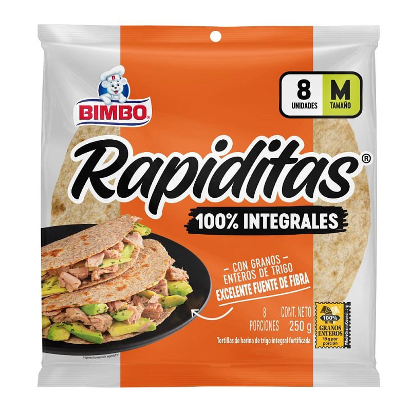 Tortillas Bimbo Rapiditas Integrales 8 unds x 31.25 g - Supermercado ...
