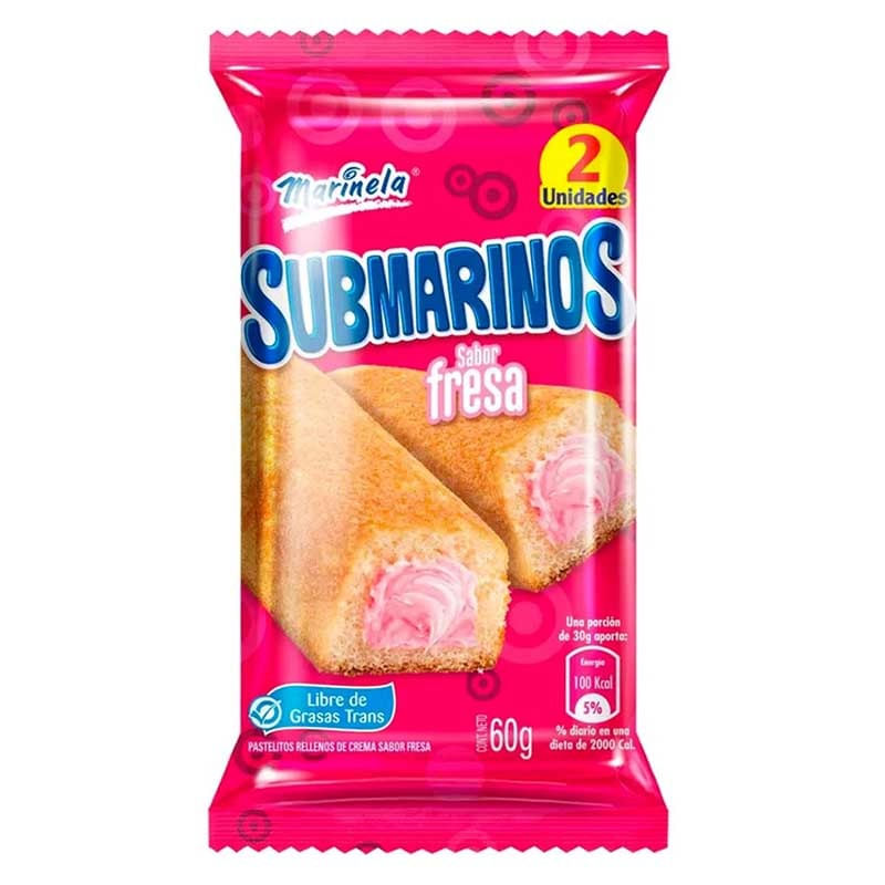 Ponque Submarinos Marinela Fresa 2 unds x 60 g - Megatiendas