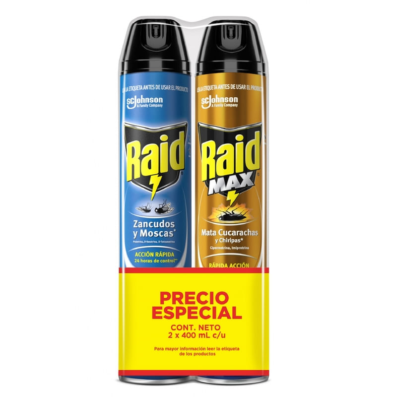 Insecticida Raid Elimina x 400 ml + Raid Max x 400 ml - Megatiendas
