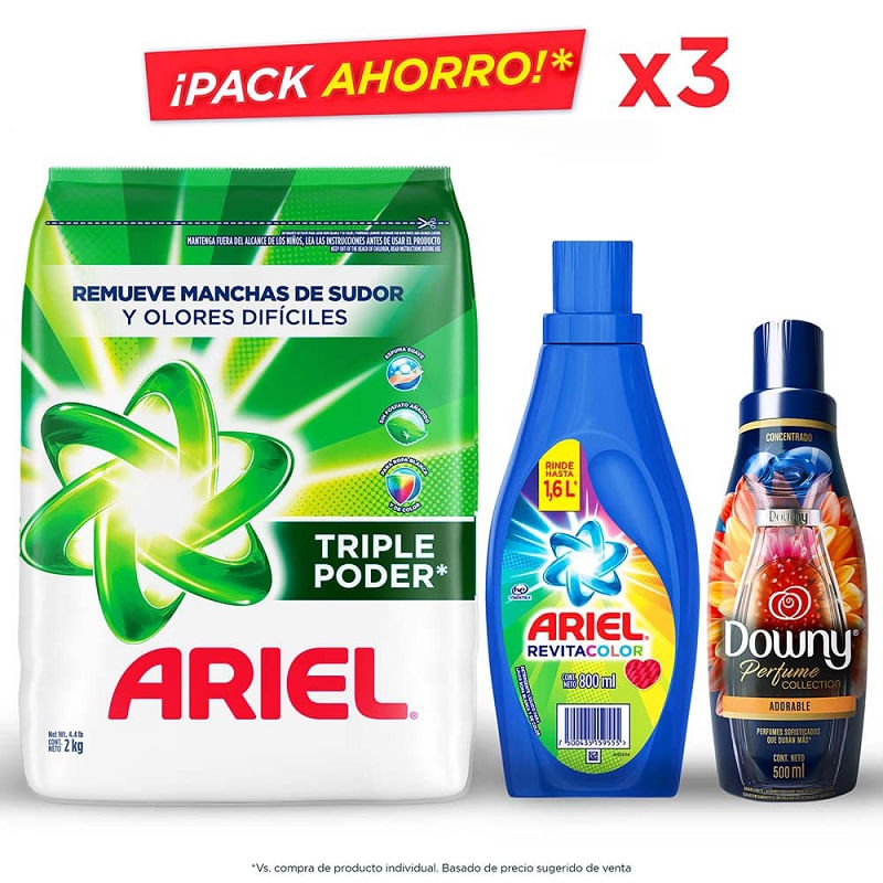 Detergente Ariel x 2 kg + Ariel Revitacolor x 800 ml + Downy x 500 ml ...