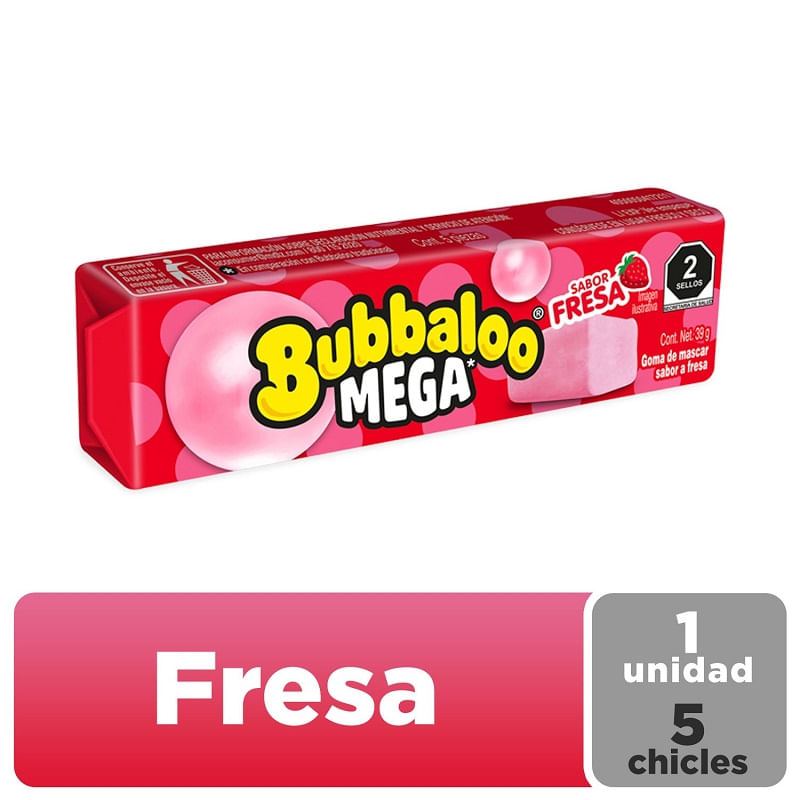 Chicle Bubbaloo Fresa x 39 g - Supermercado Megatiendas