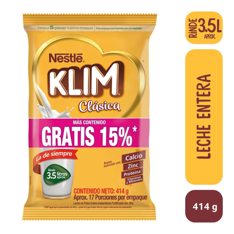 Leche en Polvo Klim Clásica x 360 g. Gratis 54 g - Supermercado Megatiendas