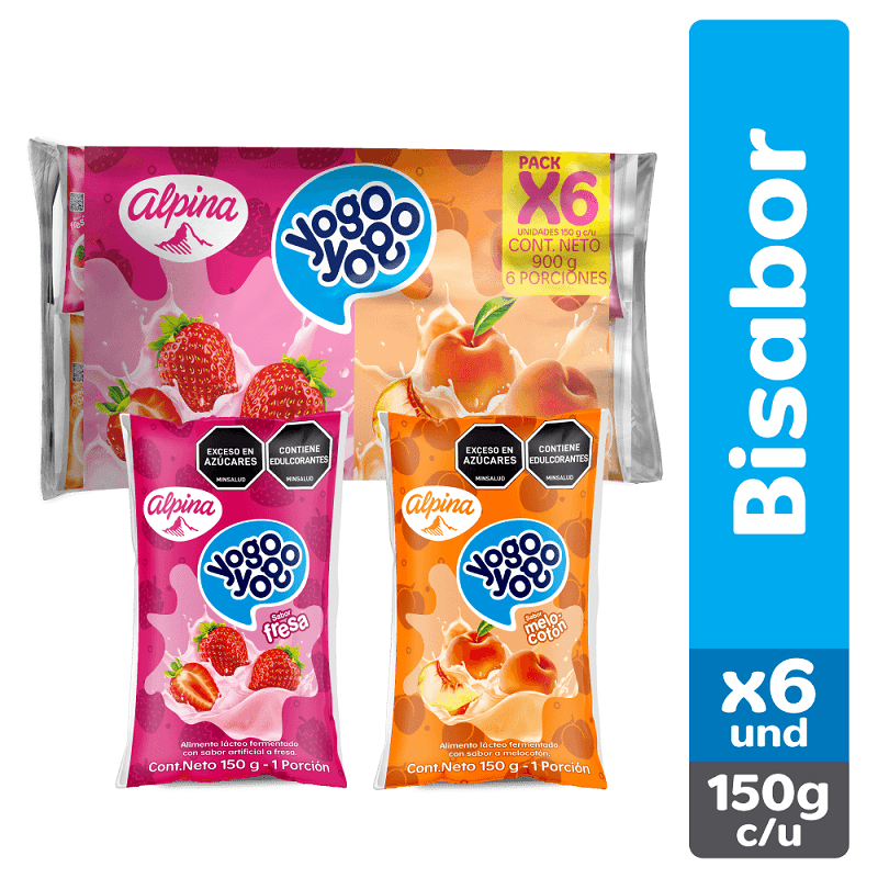Yogo Yogo Fresa Melocotón 6 unds x 150 gr c/u - Supermercado Megatiendas