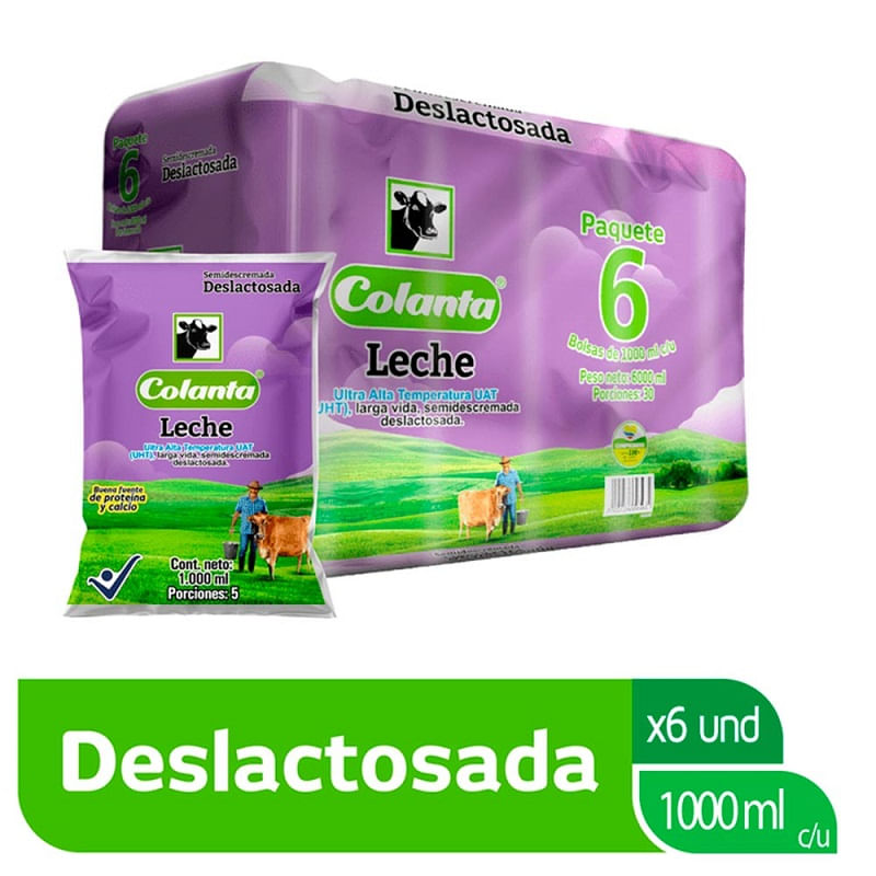 Leche Deslactosada Colanta 6 unds x 1000 ml c/u - Supermercado Megatiendas