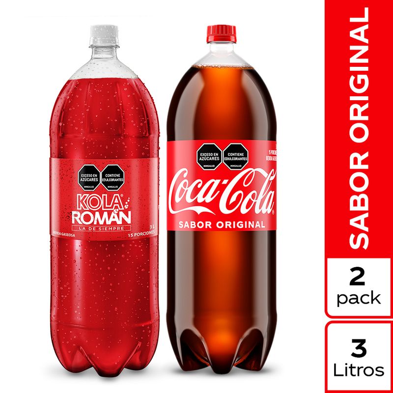 Gaseosa Coca Cola x 3 L + Kola Roman x 3 L - Supermercado Megatiendas