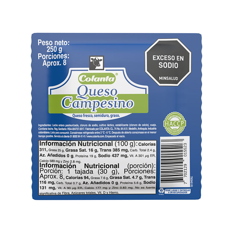 Queso Campesino Colanta x 250 g - Supermercado Megatiendas
