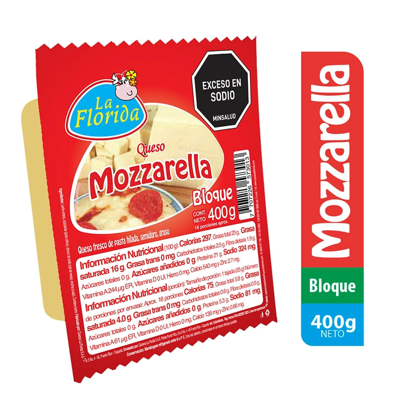 Queso Mozzarella La Florida en bloque x 400 g - Supermercado Megatiendas