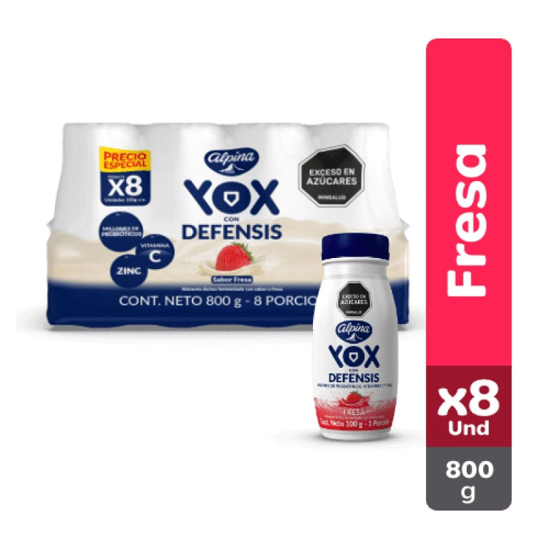 Bebida Láctea Yox Fresa 8 unds x 100 g c/u - Supermercado Megatiendas