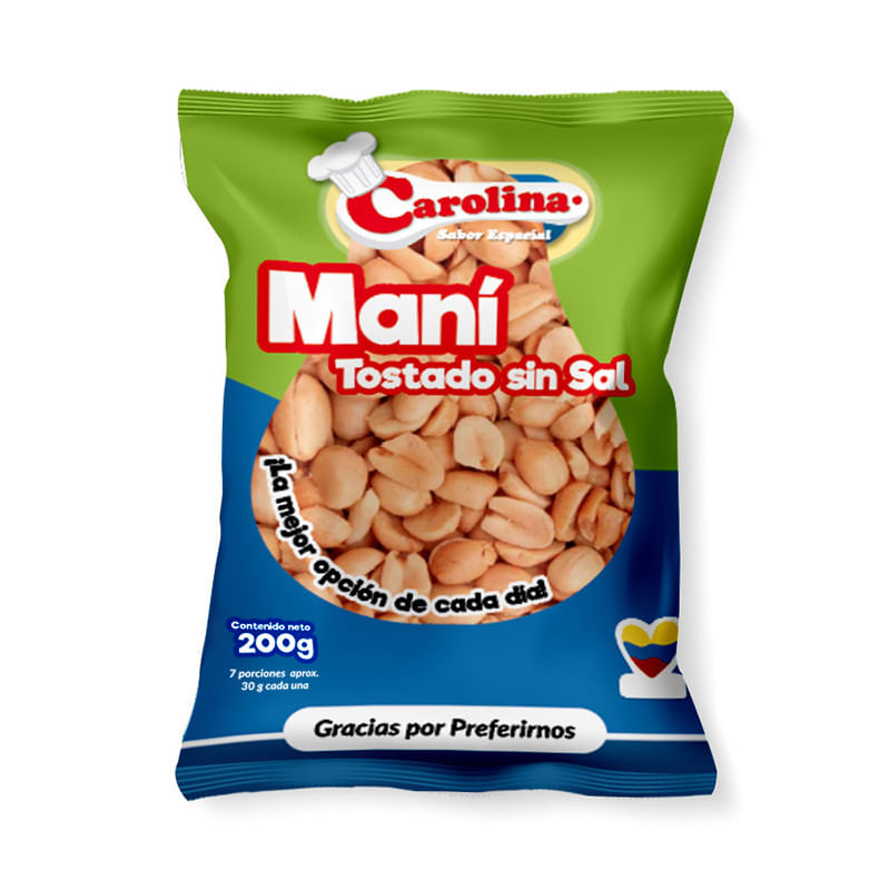 Mani sin Sal Carolina x 200 g - Supermercado Megatiendas