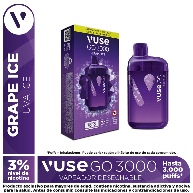 Vapeador Vuse Go 3000 Grape Ice x 1 und - Supermercado Megatiendas